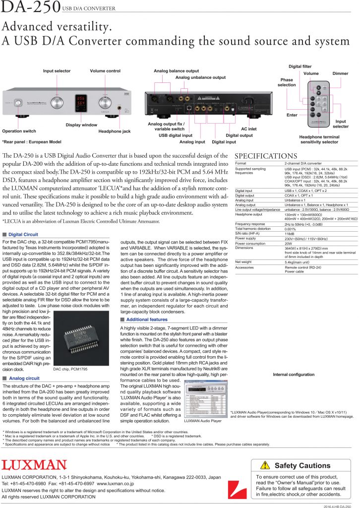 Bộ giải mã tín hiệu âm thanh hay DAC Luxman DA 250 - Thanh Hà Audio